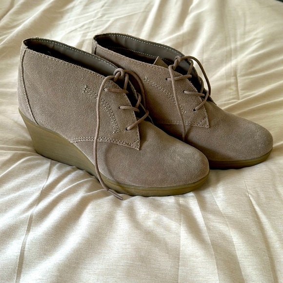 Gh Bass And Co Shoes G H Bass Suede Wedge Booties Nwob Beigegrey Laceup Size 9m Poshmark